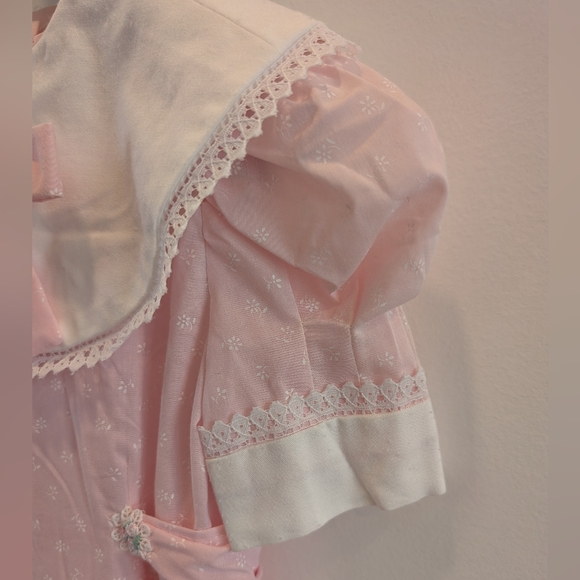 Vintage | Dresses | Handmade Vintage 9s Girls Pink And White Lace Trim ...
